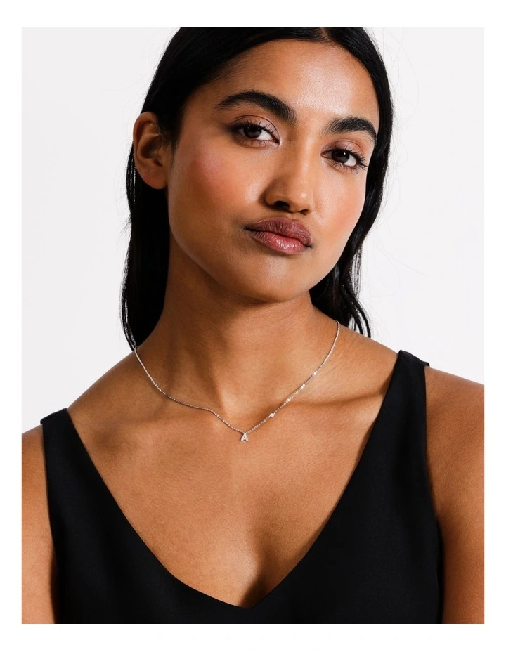 Basque Mini Diamante Initial Necklace in Silver | MYER