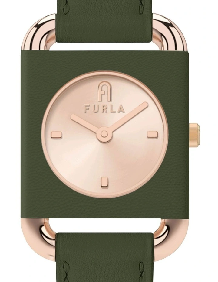 Furla Arco Square Leather Watch In Green | MYER