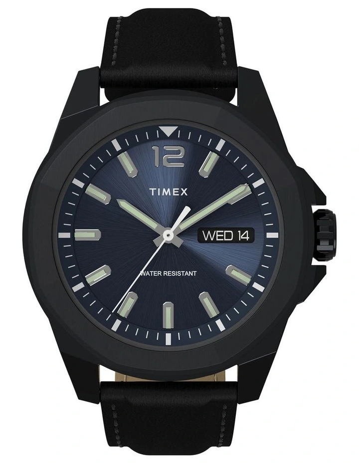 Timex Essex Ave TW2V42900 Leather Watch in Black | MYER
