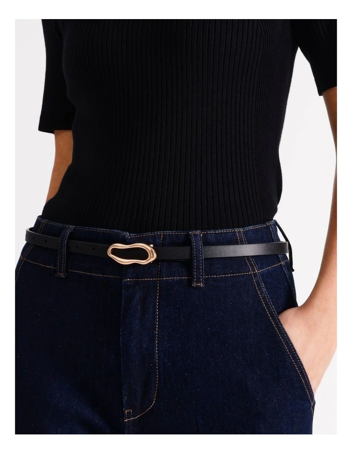 Basque Organic Buckle Thin Belt in Black | MYER