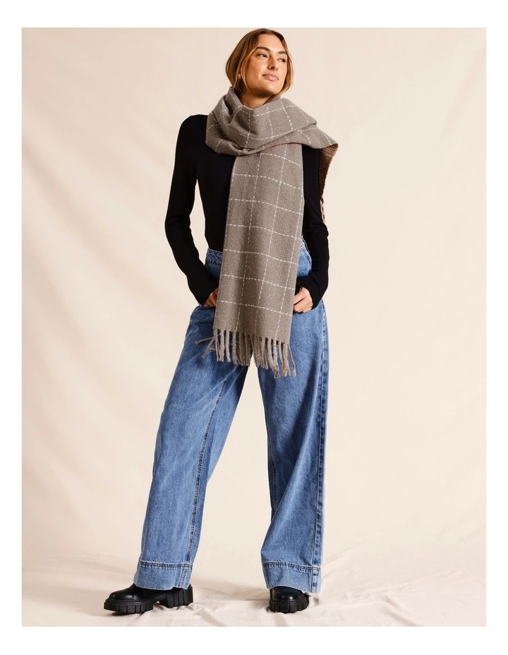 Piper Check Winter Scarf With Tassel in Brown | MYER