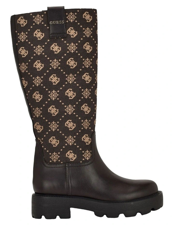 Guess Yannis Logo Boots in Dark Brown | MYER