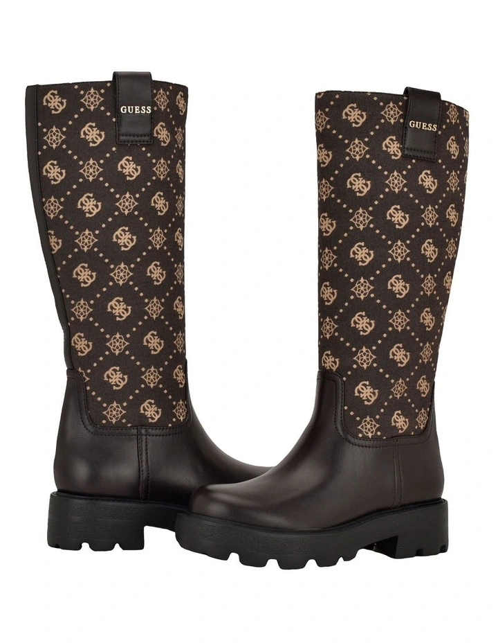 Guess Yannis Logo Boots in Dark Brown | MYER