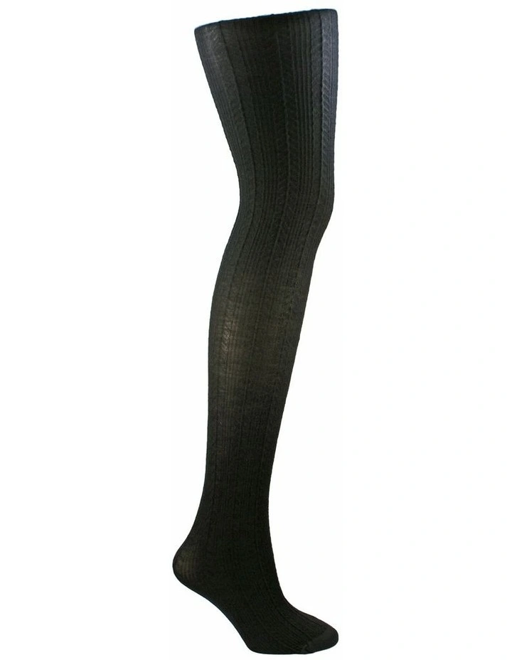 Columbine Superfine 70D Merino Cable Rib Tights in Black | MYER