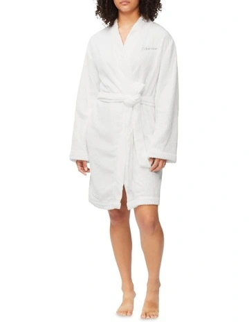 Calvin Klein Fluffy Chevron Textured Robe White | MYER