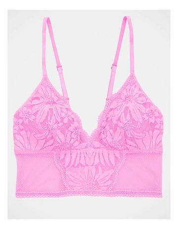 Aerie Hibiscus Lace Padded Longline Bralette Bra In Best Buds | MYER