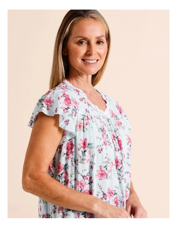 Soho Timeless Viscose Flutter Sleeve Nightie in Mint Floral Print | MYER