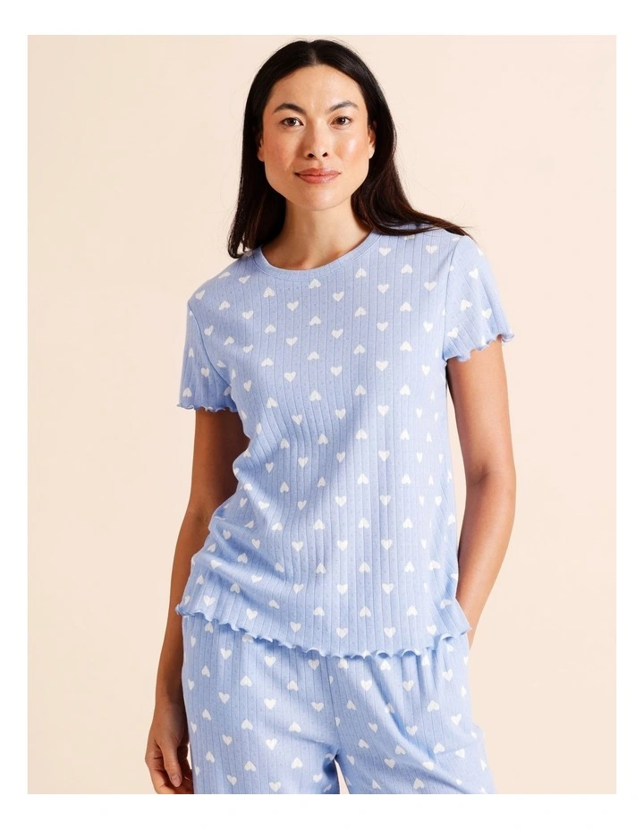 Soho Pointelle Short Sleeve 3/4 Set in Blue Heart Print | MYER
