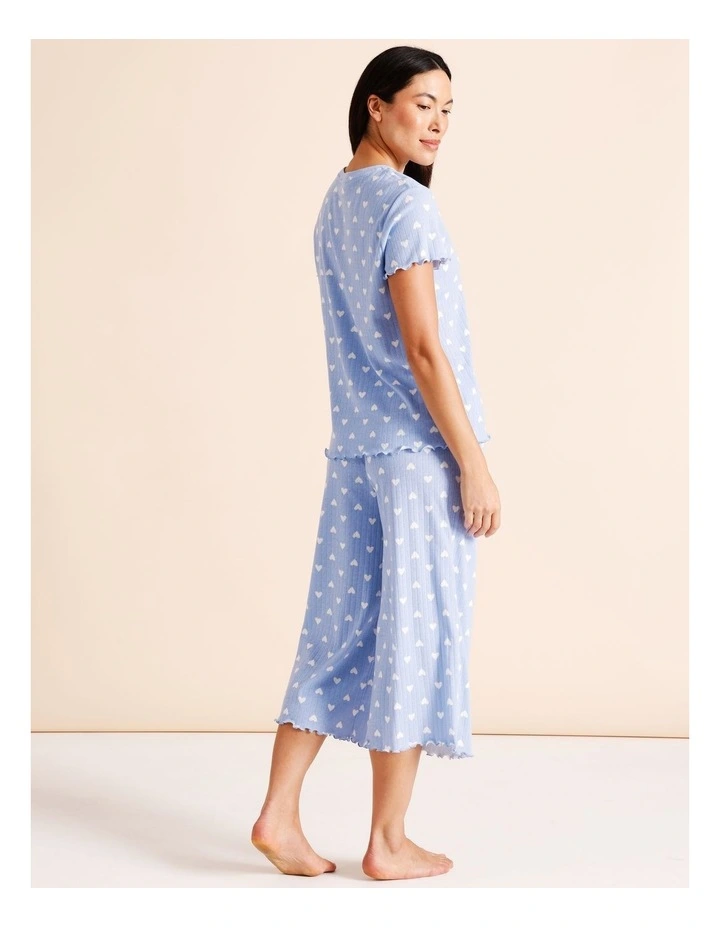 Soho Pointelle Short Sleeve 3/4 Set in Blue Heart Print | MYER