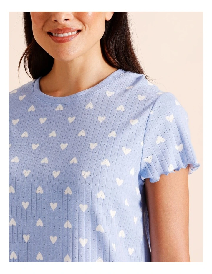 Soho Pointelle Short Sleeve 3/4 Set in Blue Heart Print | MYER