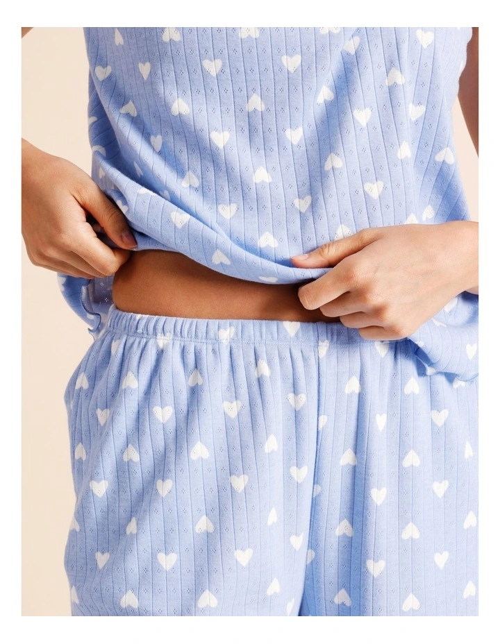 Soho Pointelle Short Sleeve 3/4 Set in Blue Heart Print | MYER