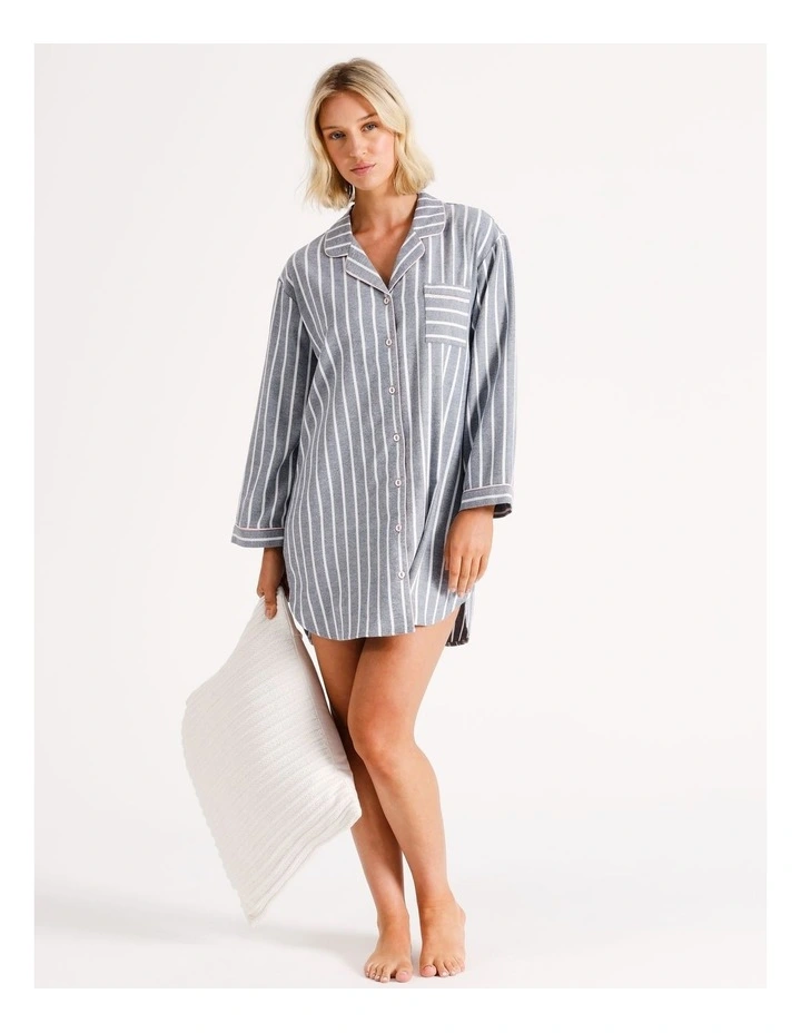 Chloe & Lola Long Sleeve Nightie in Navy Stripe | MYER