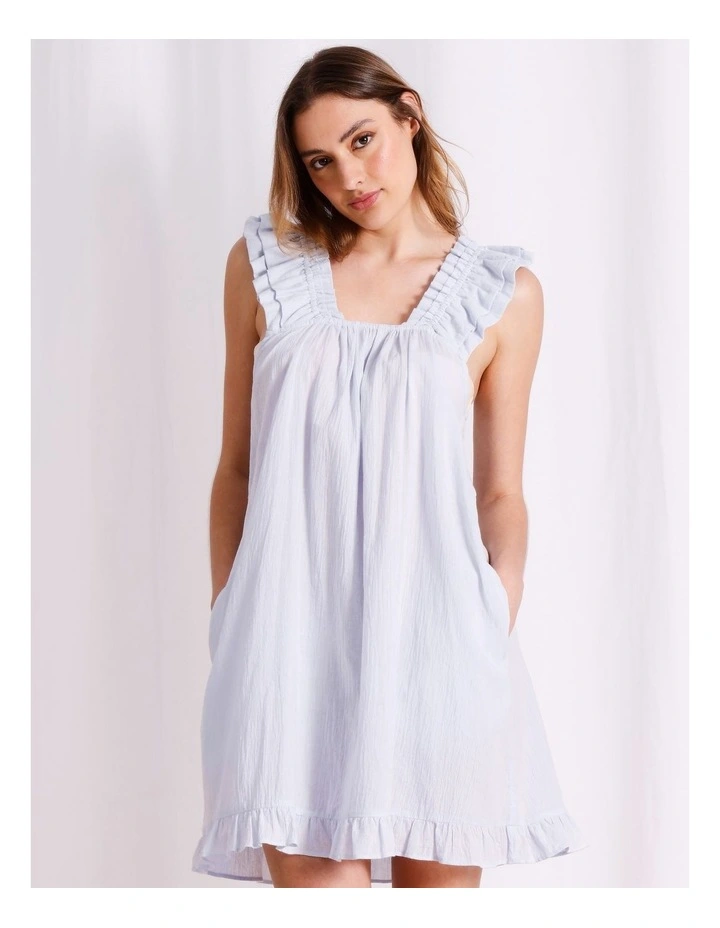 Divine Cotton Frill Nightie in Light Blue