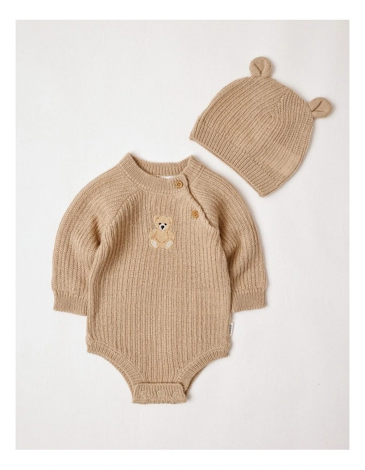 Sprout Newborn Teddy Bodysuit in Brown | MYER