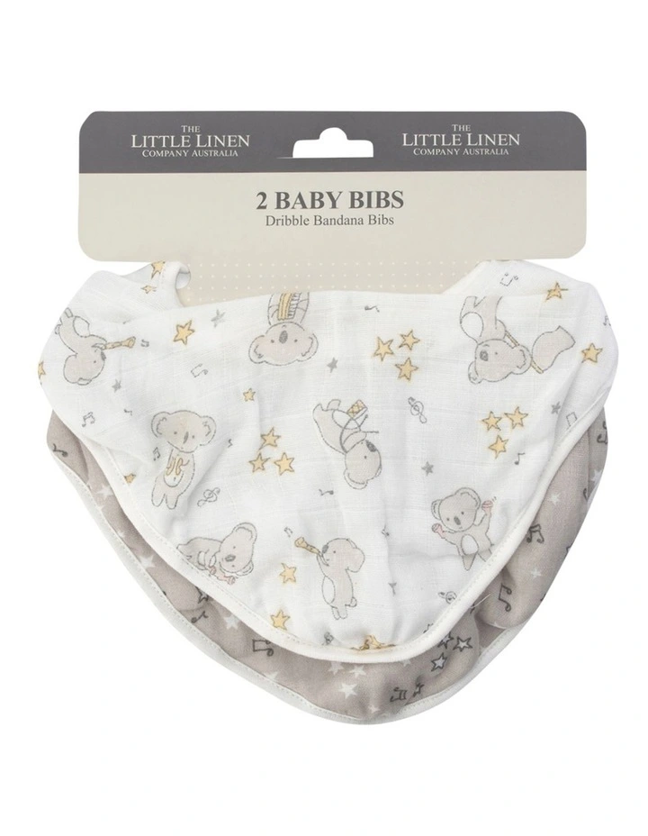 The Little Linen Company Muslin 2Pk Bandana Bib Safari Bear In Grey | MYER