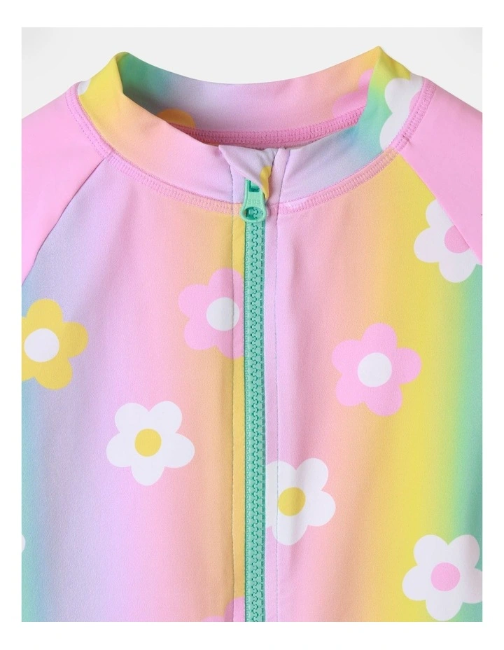 Milkshake Rainbow Stripe Daisy Rashie Crop Top & Bikini Bottom Set in ...