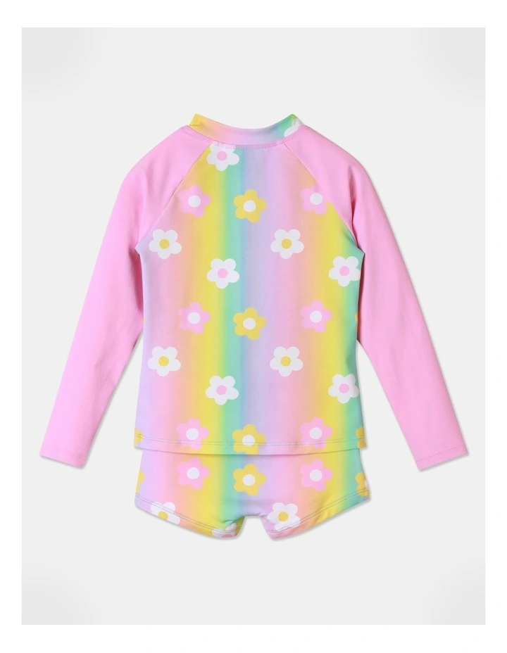 Milkshake Rainbow Stripe Daisy Rashie Crop Top & Bikini Bottom Set in ...