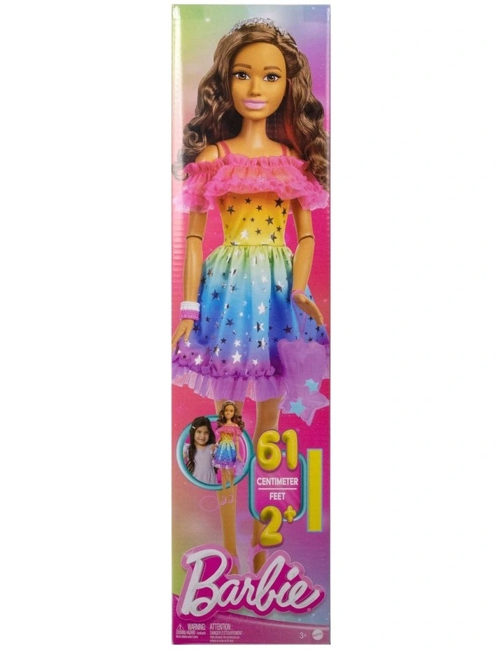 Barbie Large Barbie Doll With Brown Hair And Rainbow Dress 71cm Tall | MYER
