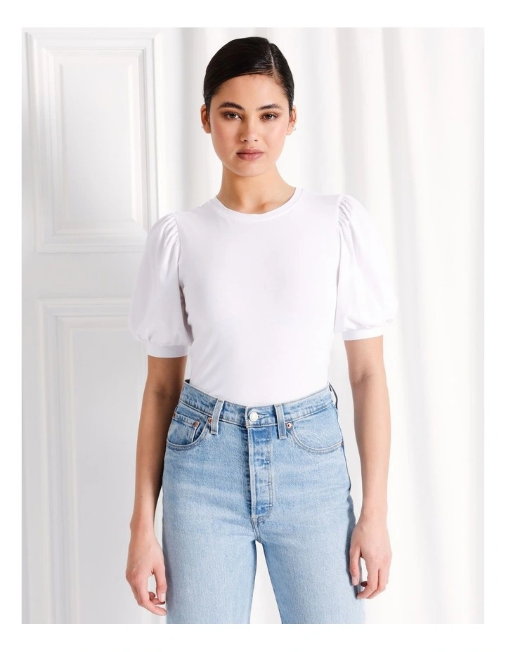 Tokito Organic Cotton Blend Puff Sleeve Tee in White | MYER
