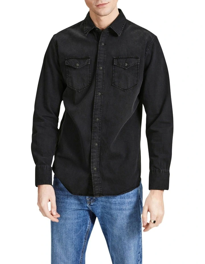 Jack & Jones Sheridan Long Sleeve Denim Shirt in Black | MYER