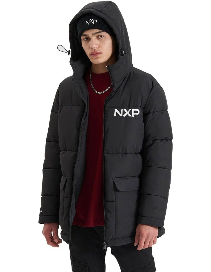 Nena & Pasadena Tectonics Long Line Puffer Jacket in Jet Black | MYER