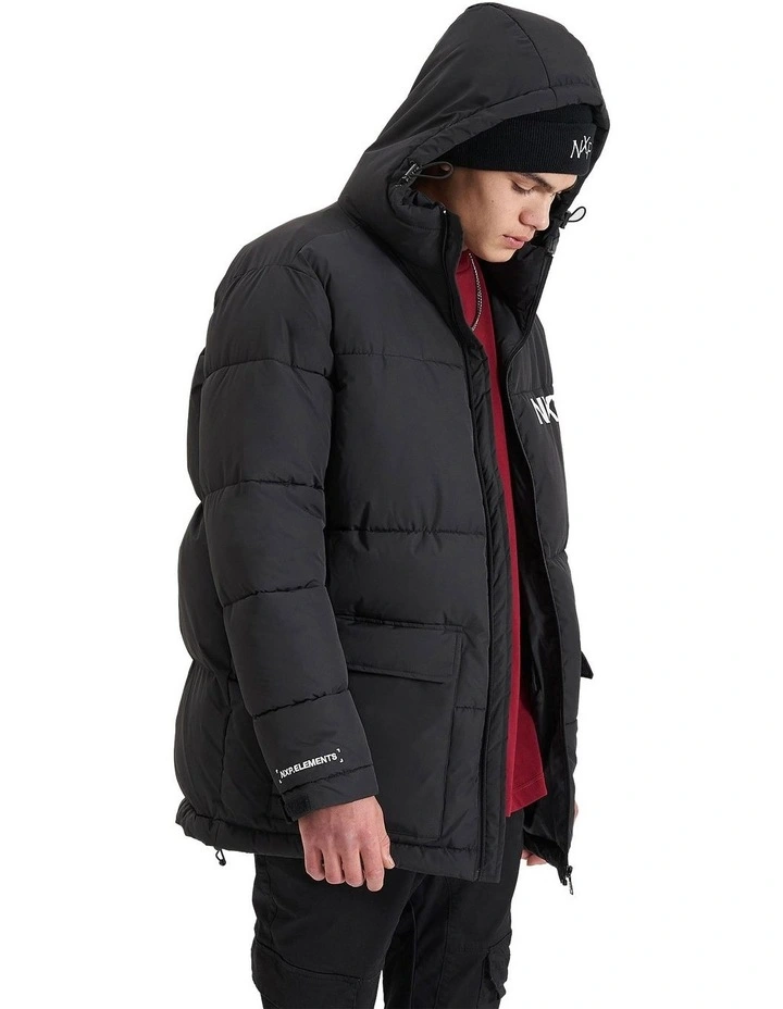 Nena & Pasadena Tectonics Long Line Puffer Jacket in Jet Black | MYER