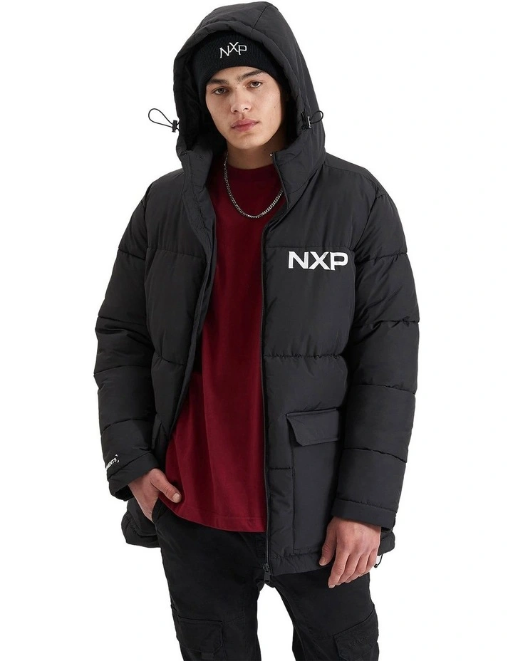 Nena & Pasadena Tectonics Long Line Puffer Jacket in Jet Black | MYER