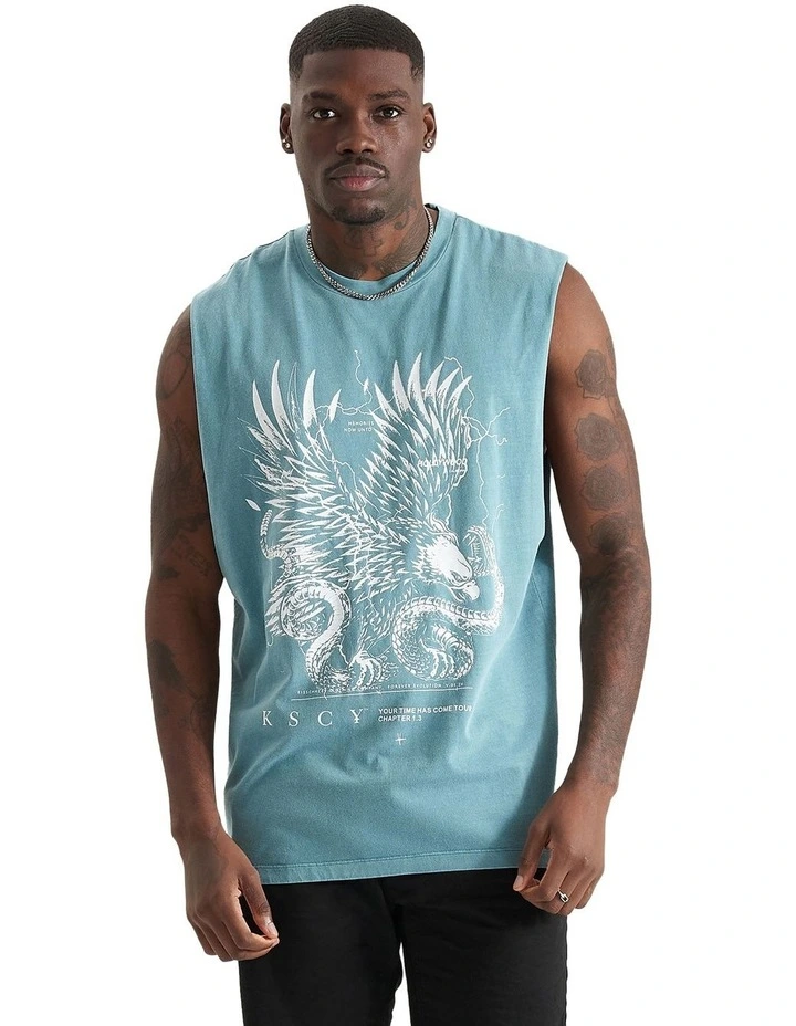 KSCY Blessed Relaxed Fit Muscle Tee in Pigment Brittany Blue | MYER