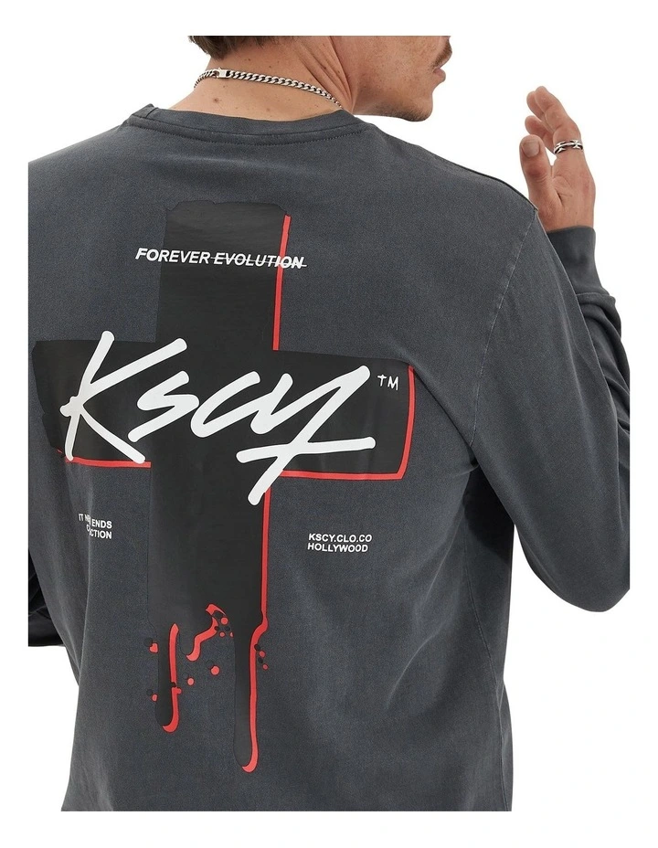 KSCY Unceased Heavy Dual Curved Long Sleeve Tee in Pigment Asphalt | MYER