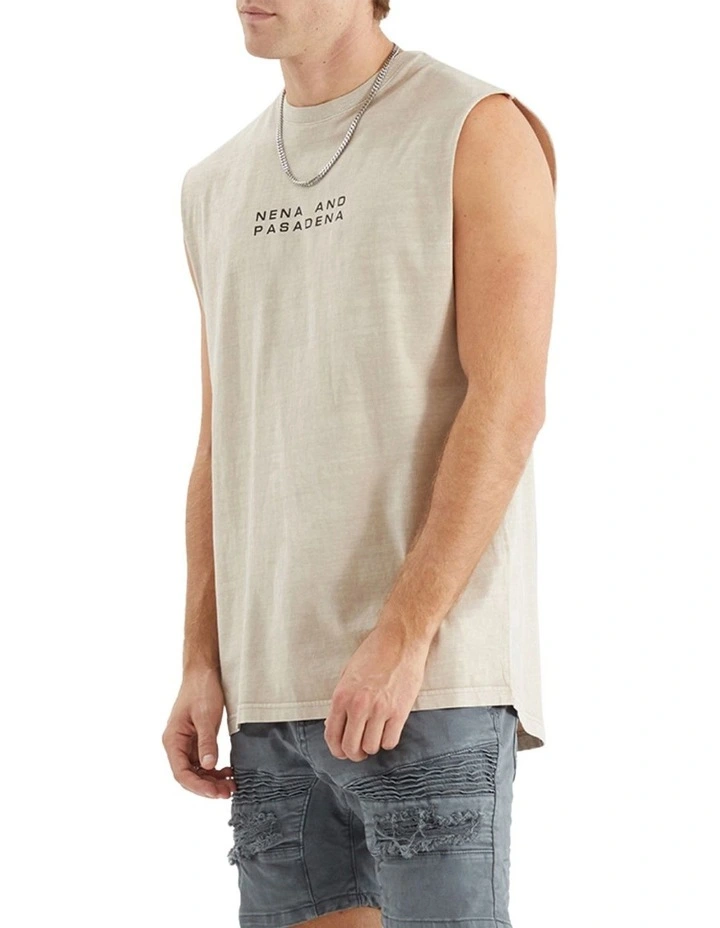 Nena & Pasadena Caution Scoop Back Muscle Tee in Pigment Silver Grey | MYER