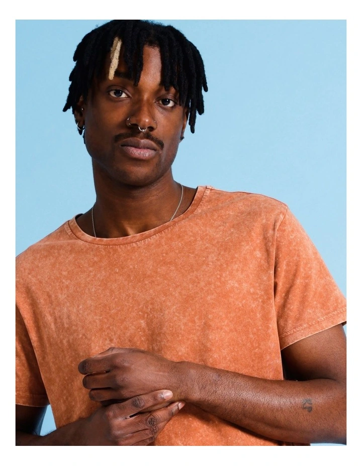 Kenji Esperance Acid Wash Tee in Burnt Orange | MYER