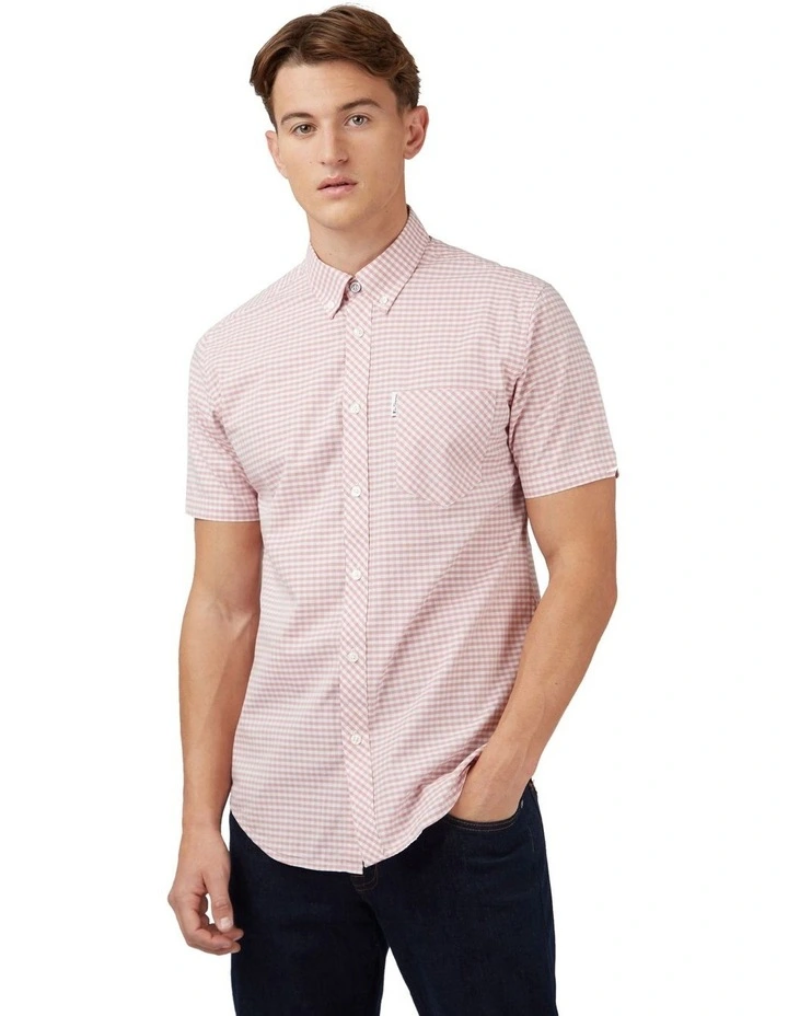 Ben Sherman Signature Gingham Short Sleeve Shirt in Raspberry | MYER