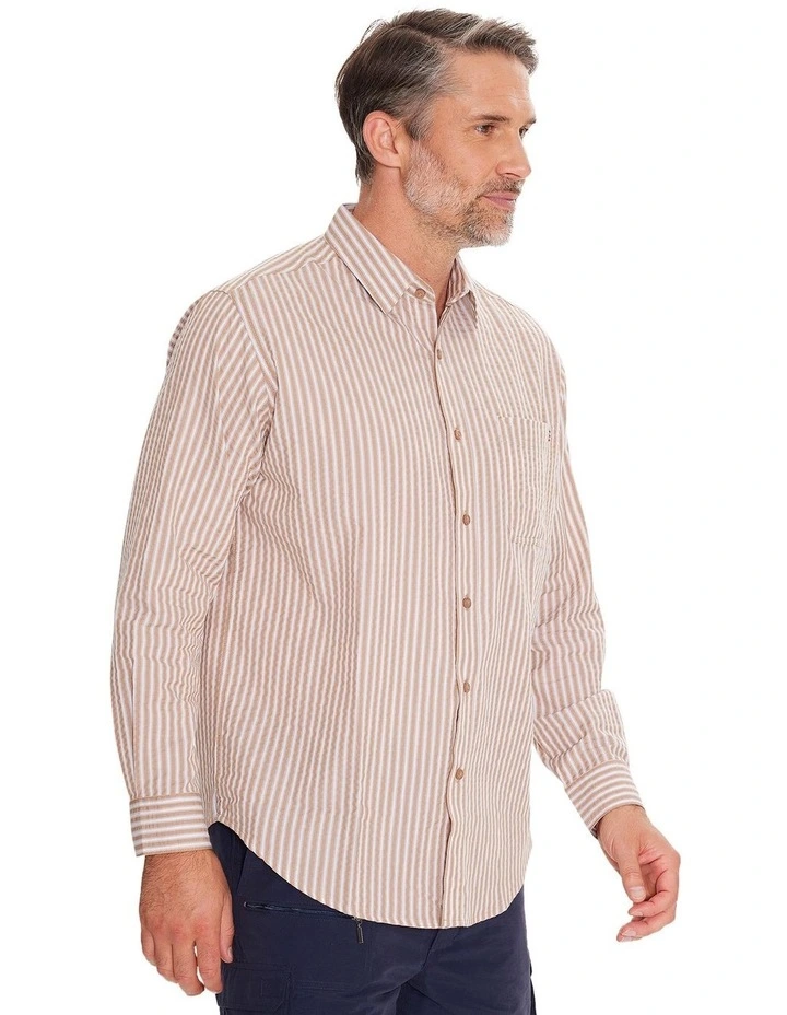 Breakaway Jet Seersucker Long Sleeve Shirt in Beige | MYER