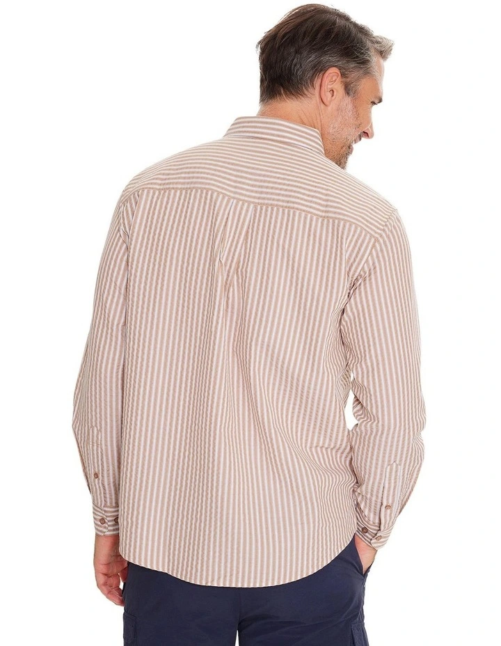 Breakaway Jet Seersucker Long Sleeve Shirt in Beige | MYER
