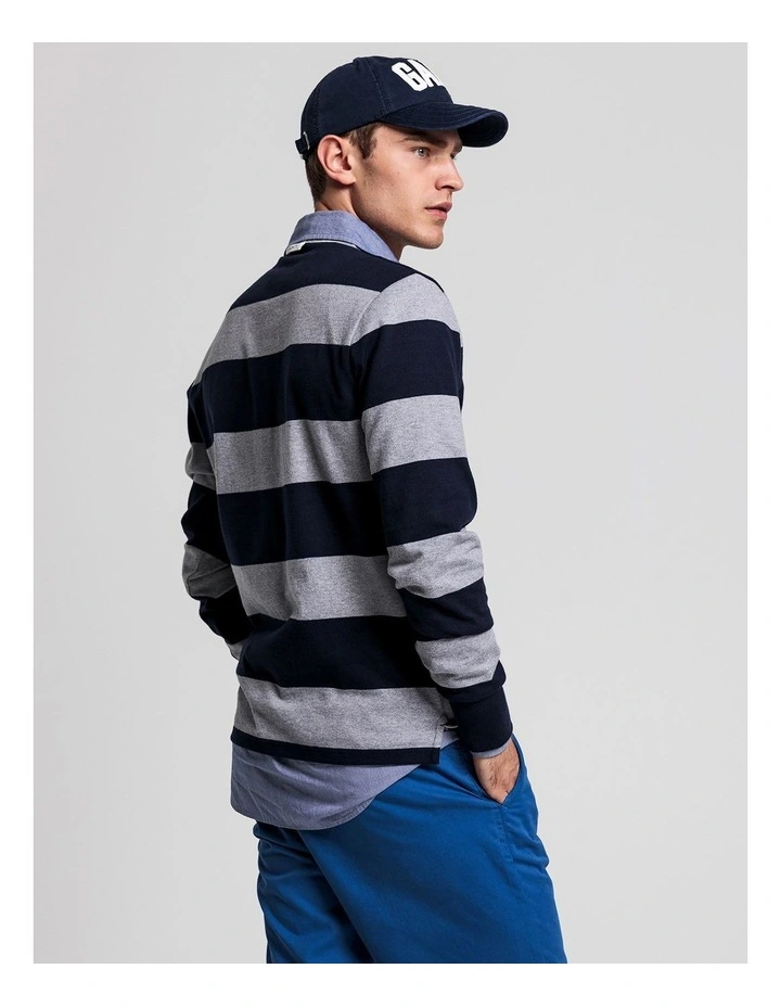 Gant Rugger Original Bar Stripe Rugby Tops in Grey Marle | MYER