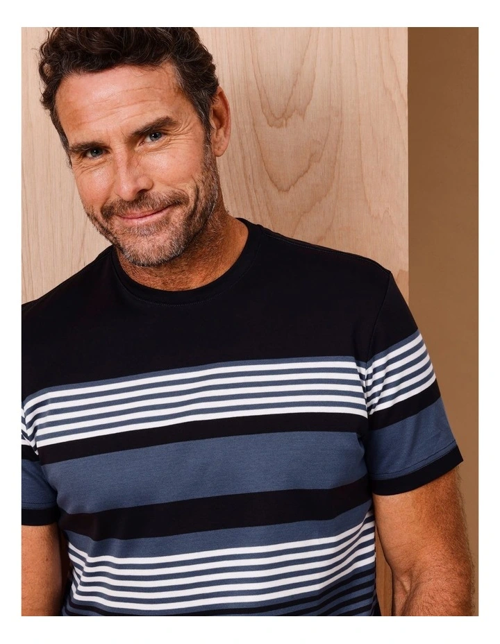 Reserve Lawrence Short Sleeve Yarn Dyed Stripe T-Shirt in Navy | MYER