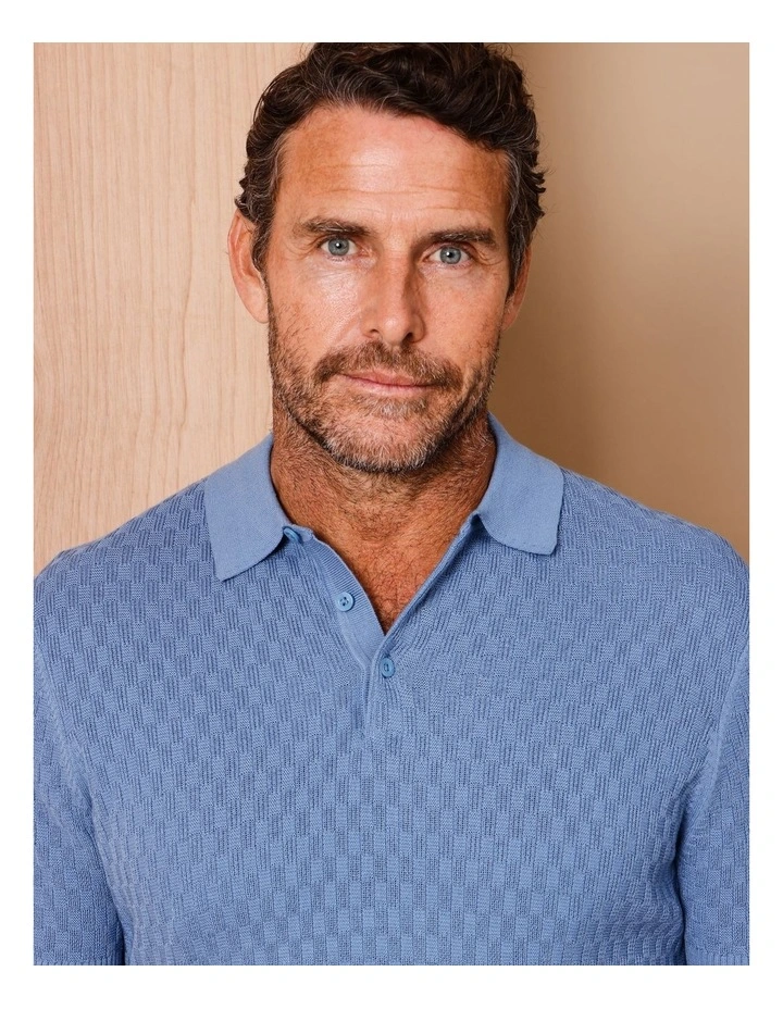Reserve Archie Short Sleeve Knit Polo in Cornflower | MYER