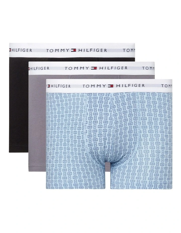 Tommy Hilfiger 3 Pack Essential Print Trunks In Grey Myer