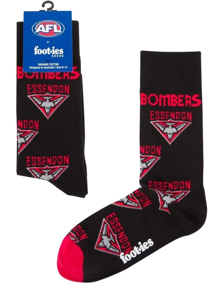 AFL Essendon Bombers Mascot Organic Cotton Socks in Black | MYER
