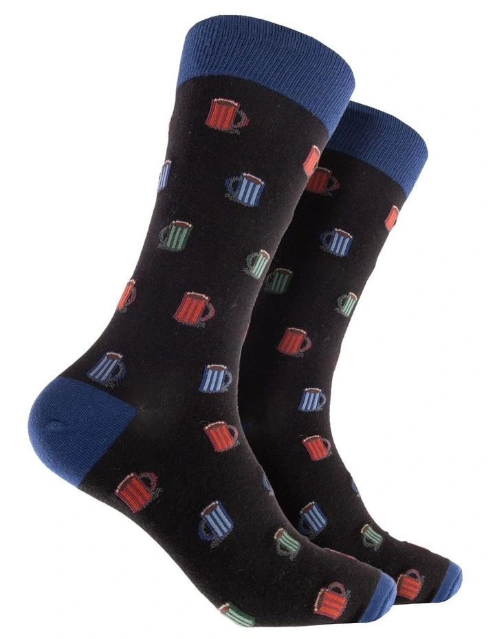 Mitch Dowd Caffeine Super Fine Cotton Crew Socks in Black | MYER