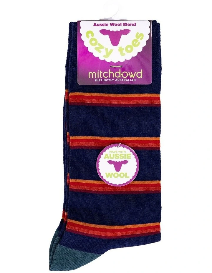 Mitch Dowd Cosy Toes Sunset Stripe Wool Crew Sock in Blue | MYER