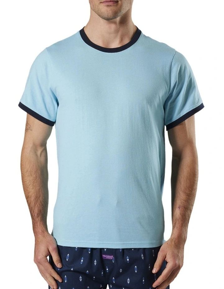 Mitch Dowd Contrast Ringer Cotton Sleep Tee in Sky Blue/Navy | MYER