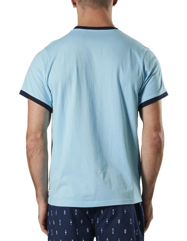 Mitch Dowd Contrast Ringer Cotton Sleep Tee in Sky Blue/Navy | MYER