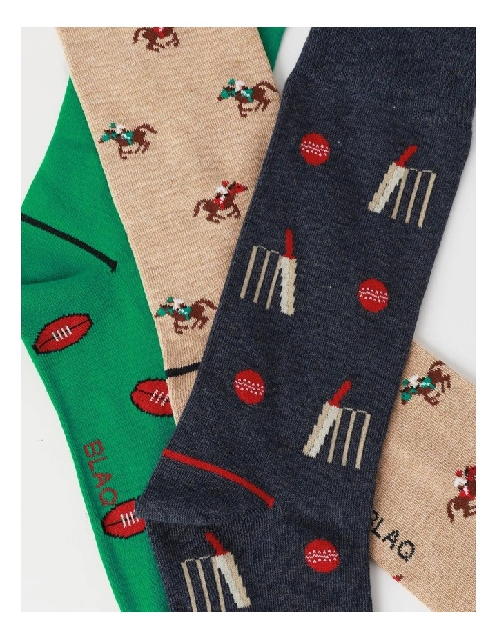 Blaq 3 Pack Summer of Sports Socks in Assorted | MYER