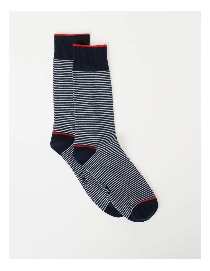 Blaq Fine Stripe Cotton Socks in Navy | MYER