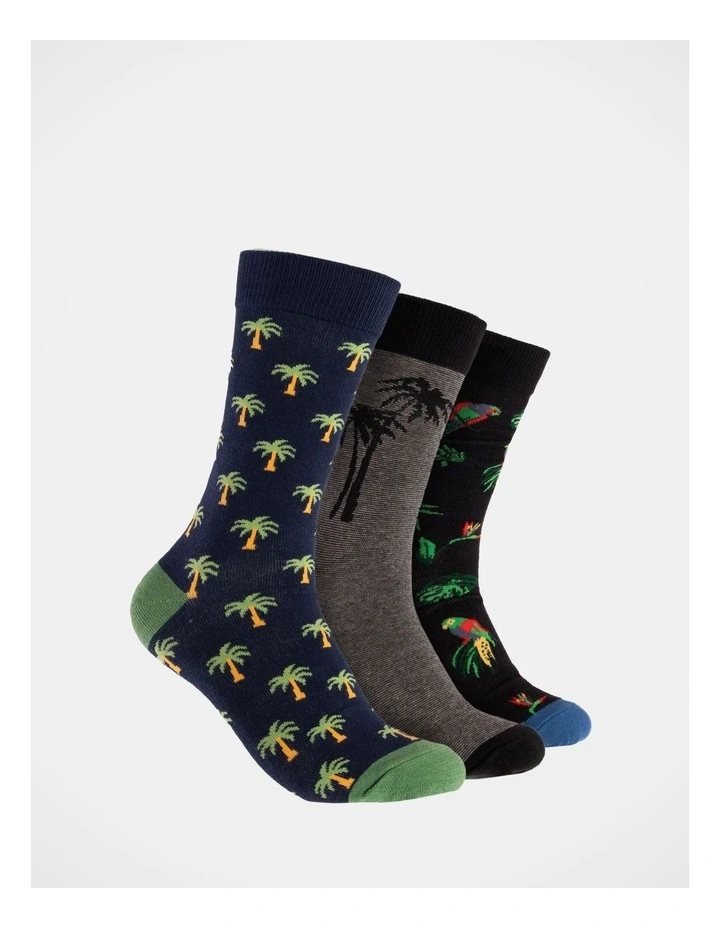 Reserve 3 Pack Palms Socks In Multi | MYER