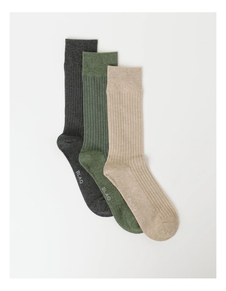 Blaq 3 Pack Marle Rib Socks in Assorted | MYER