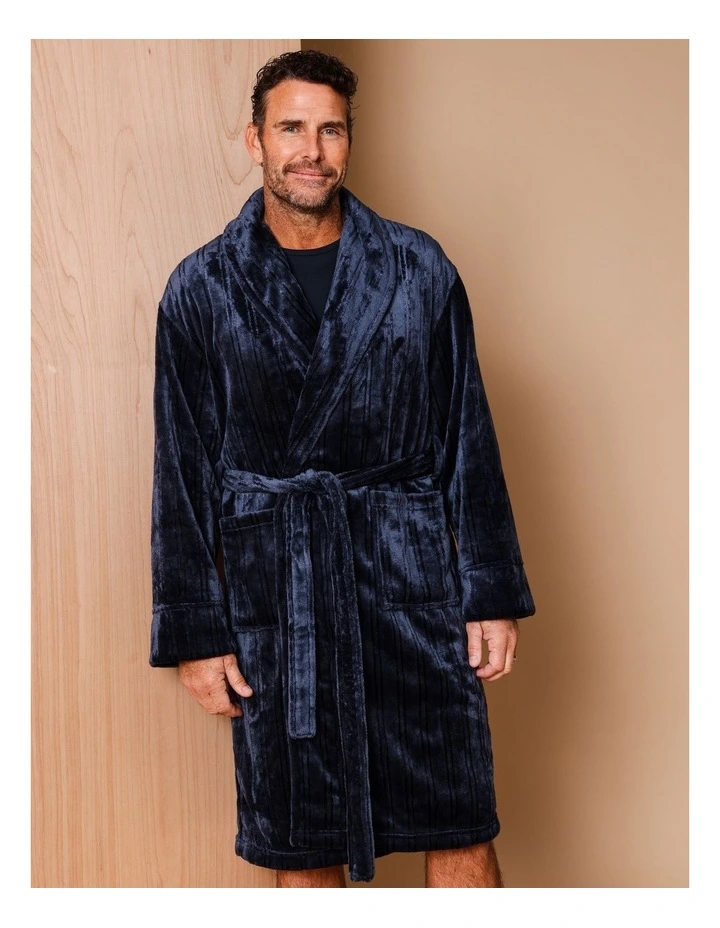 Reserve Jacquard Stripe Shawl Robe in Navy | MYER