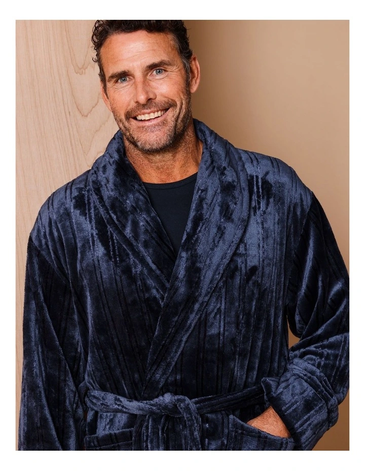 Reserve Jacquard Stripe Shawl Robe in Navy | MYER