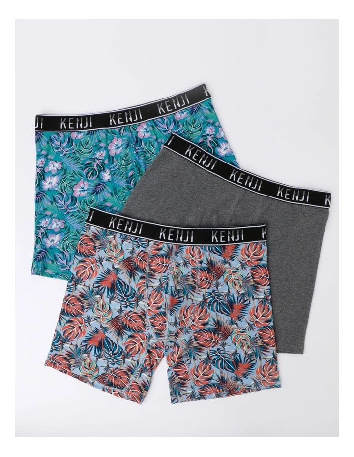 Kenji Fashion Long Leg Trunks 3 Pack in Thunder Tropics | MYER